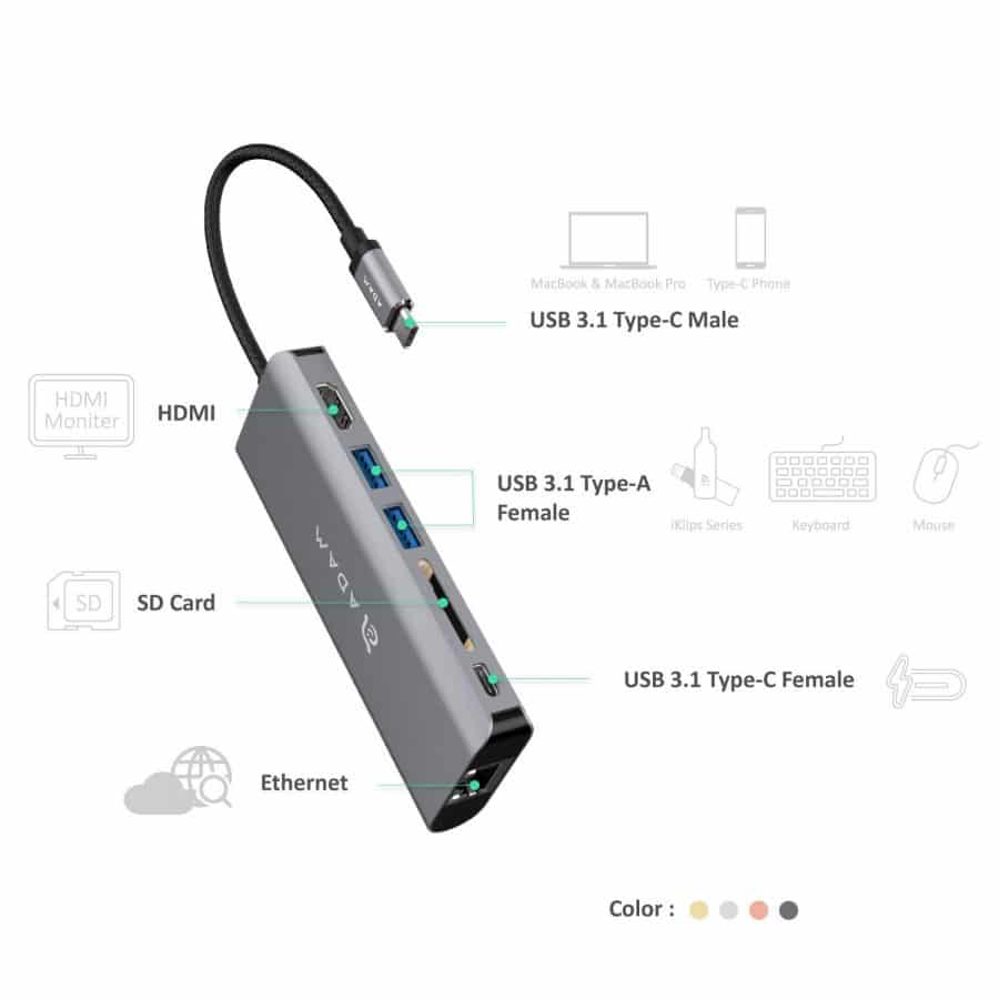 Adam Elements Hub 6 in 1 - Gris Espacial - istore